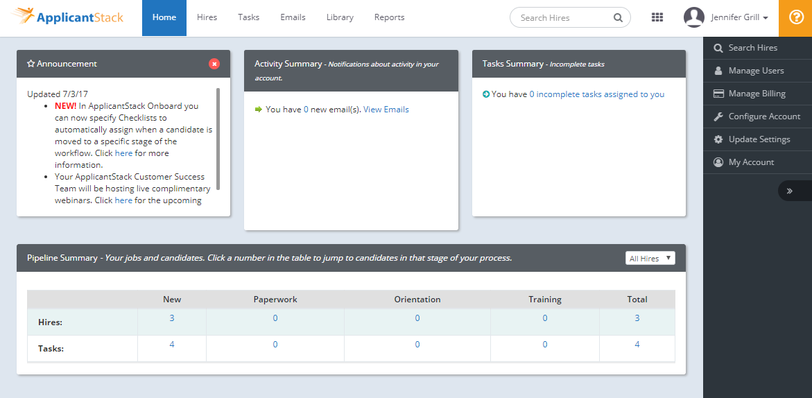 ApplicantStack Onboard Home Tab