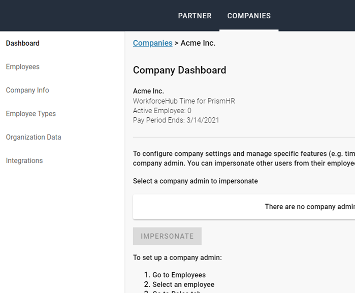PrismHR - WorkforceHub Company Setup