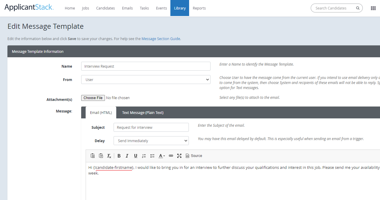 Library - Message Templates