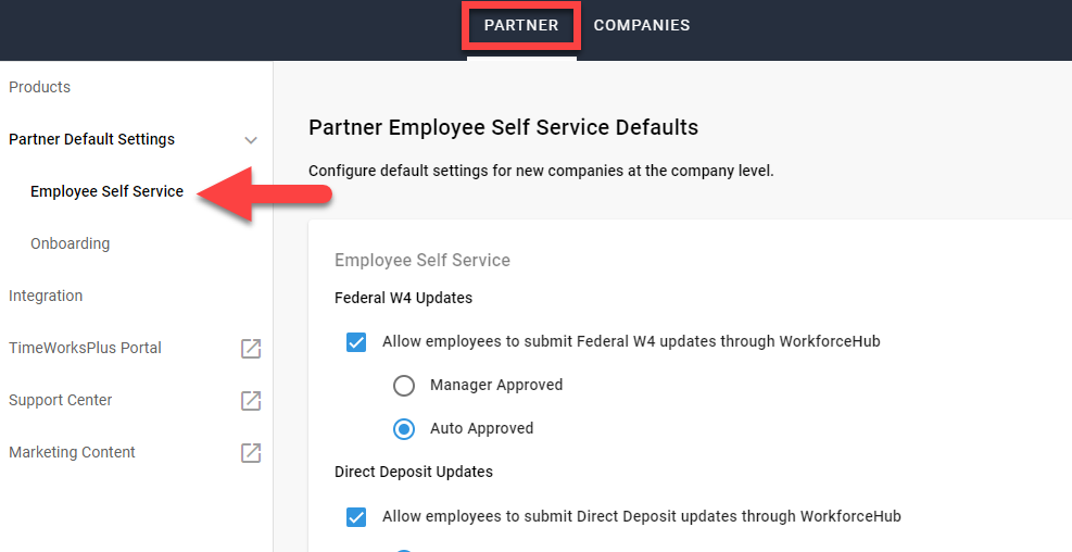 Employee Self Service Settings