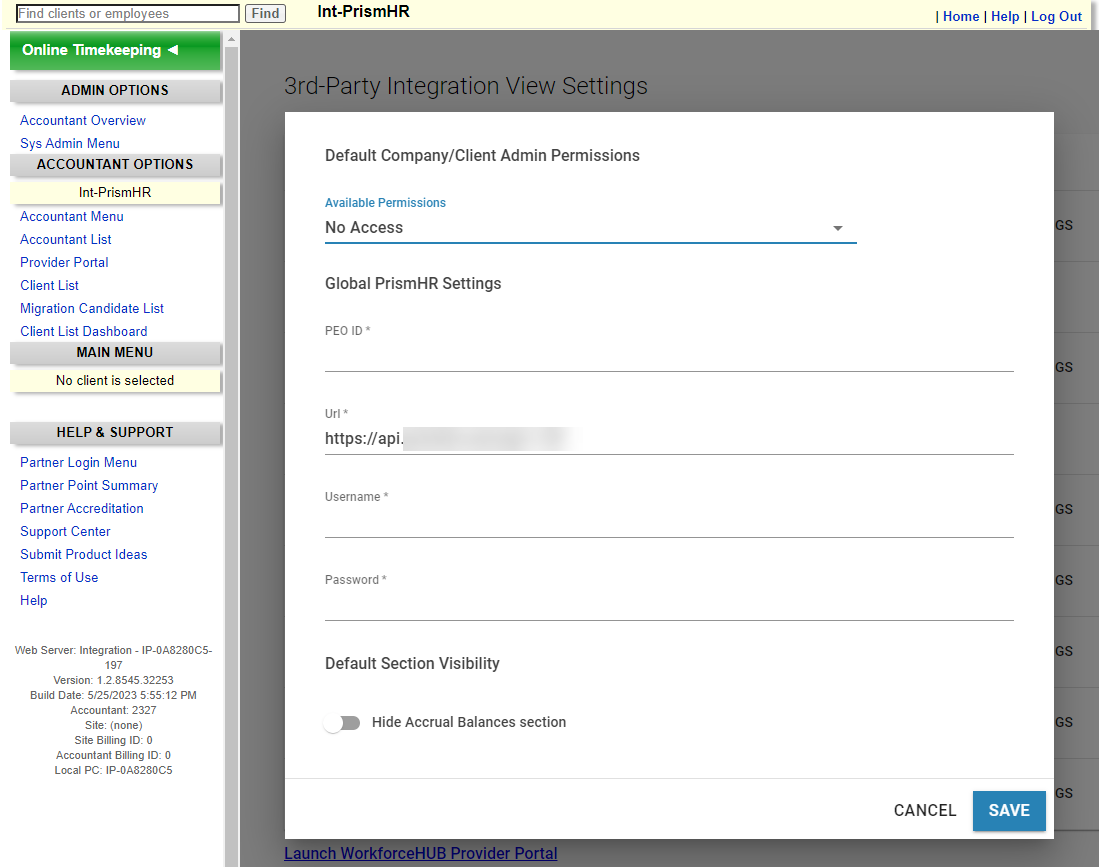 PrismHR Provider-Level Integration Setup