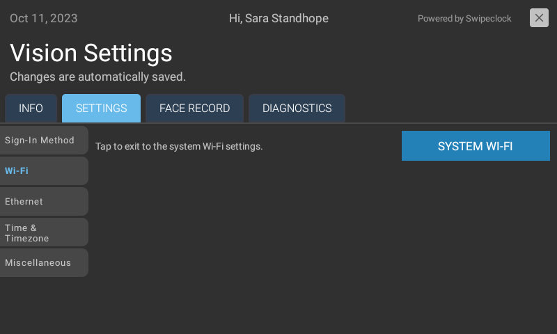 Unified Configuration (Swipeclock Touch and Vision Settings Update)